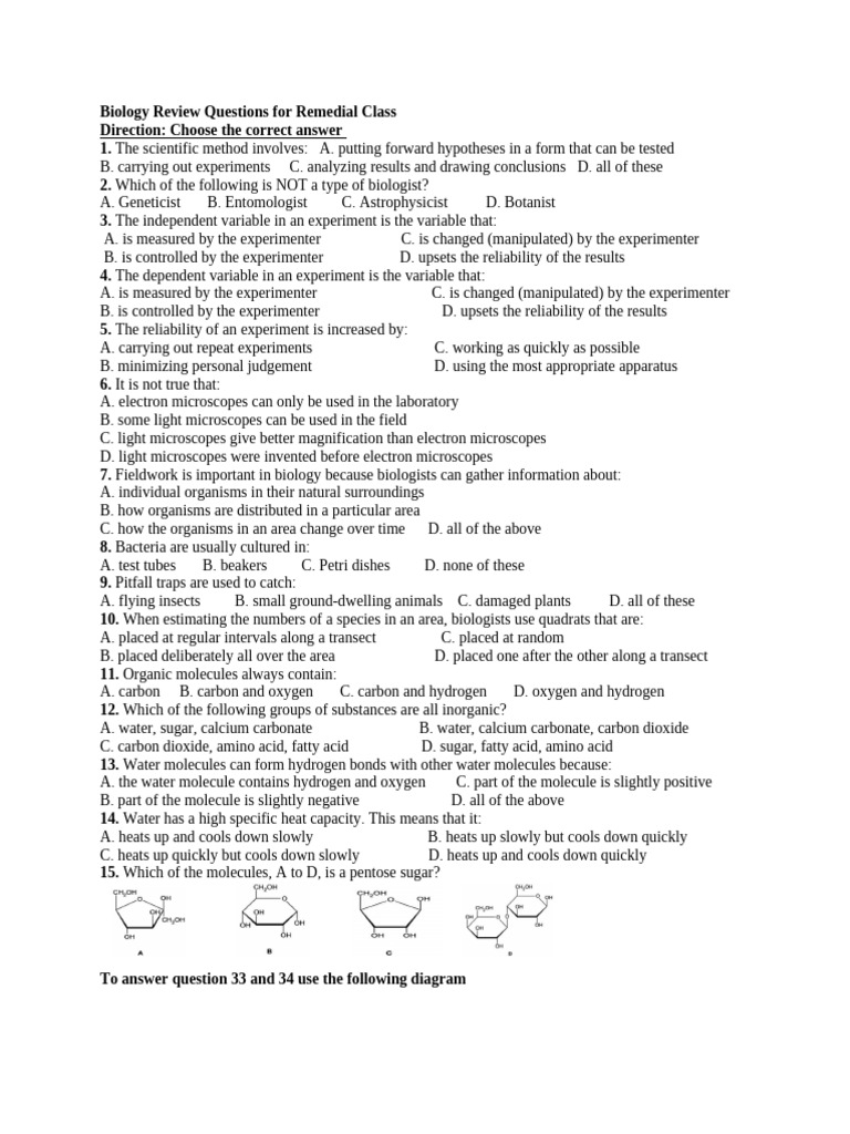 Biology Review Questions for Remedial Class | PDF | Nucleic Acid ...