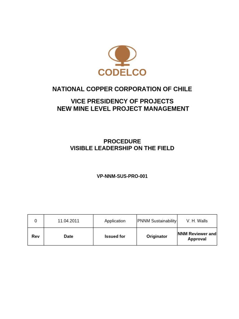 Codelco Visible Leadership Procedure | PDF | Occupational Safety And ...