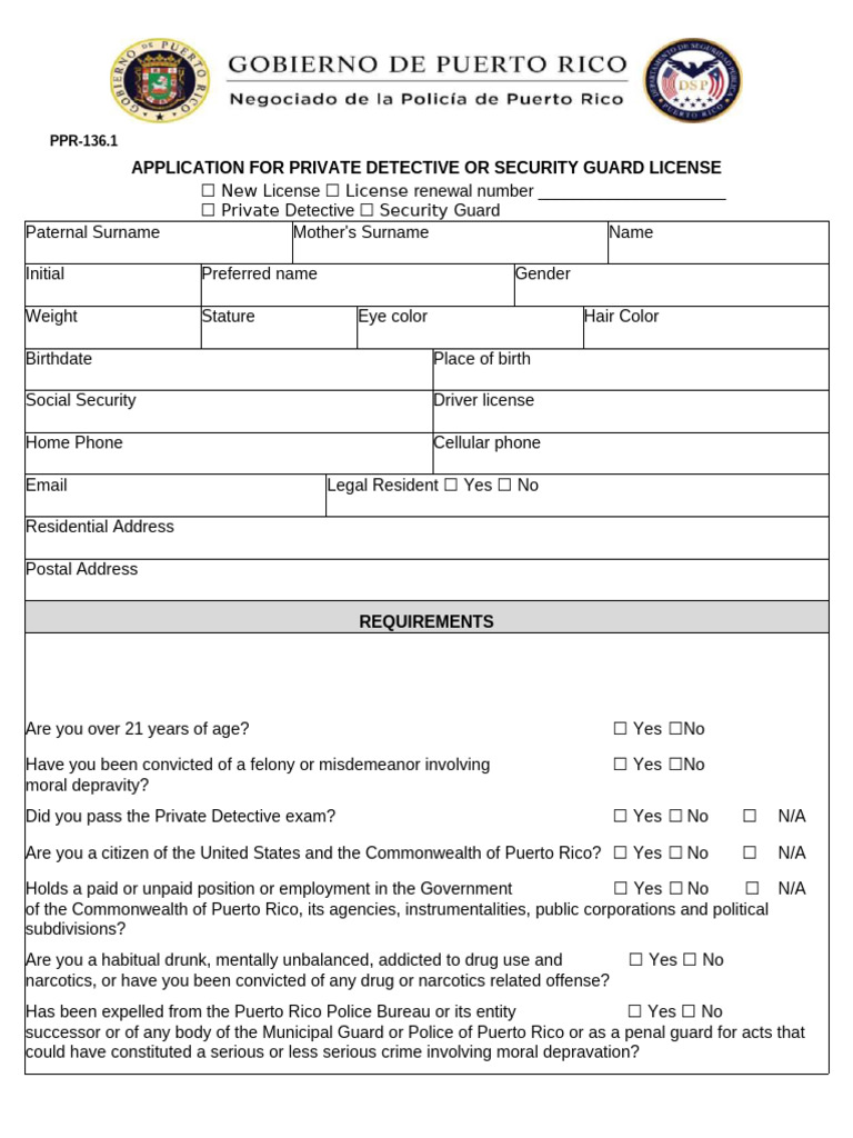 Application for Private Detective or Security Guard License | PDF ...
