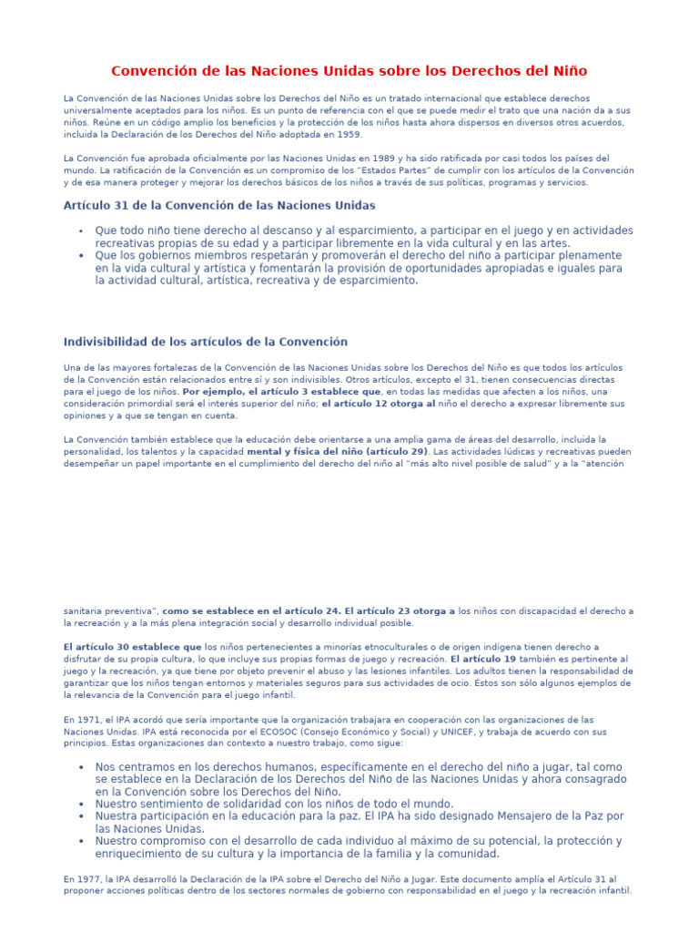 Convención de Las Naciones Unidas Sobre Los Derechos Del Niño | PDF ...