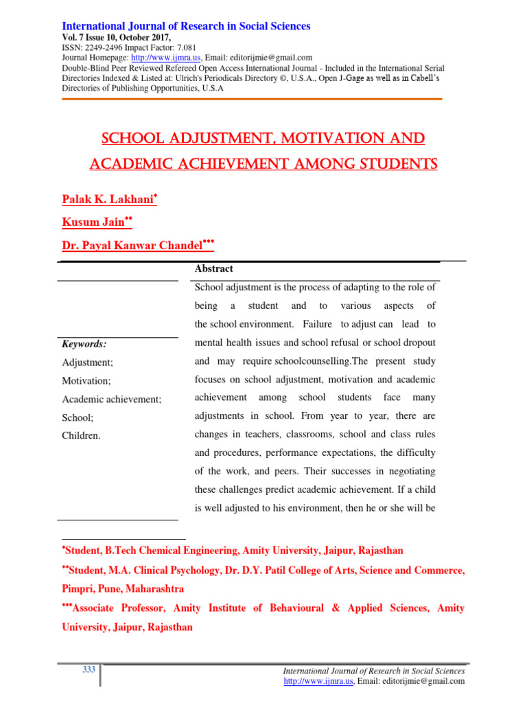 School Adjustment Motivation and Academi | PDF | Motivation | Motivational