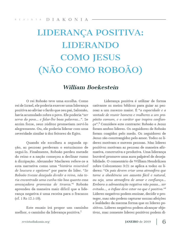 Revista Diakonia - LIDERANÇA POSITIVA - LIDERANDO COMO JESUS (NÃO COMO ...