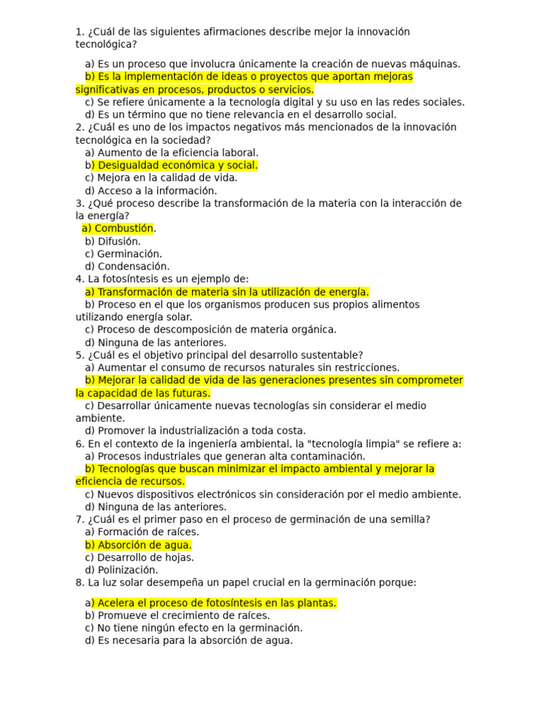 Examen de Taller de Ciencia | PDF | Desarrollo sostenible | Germinación