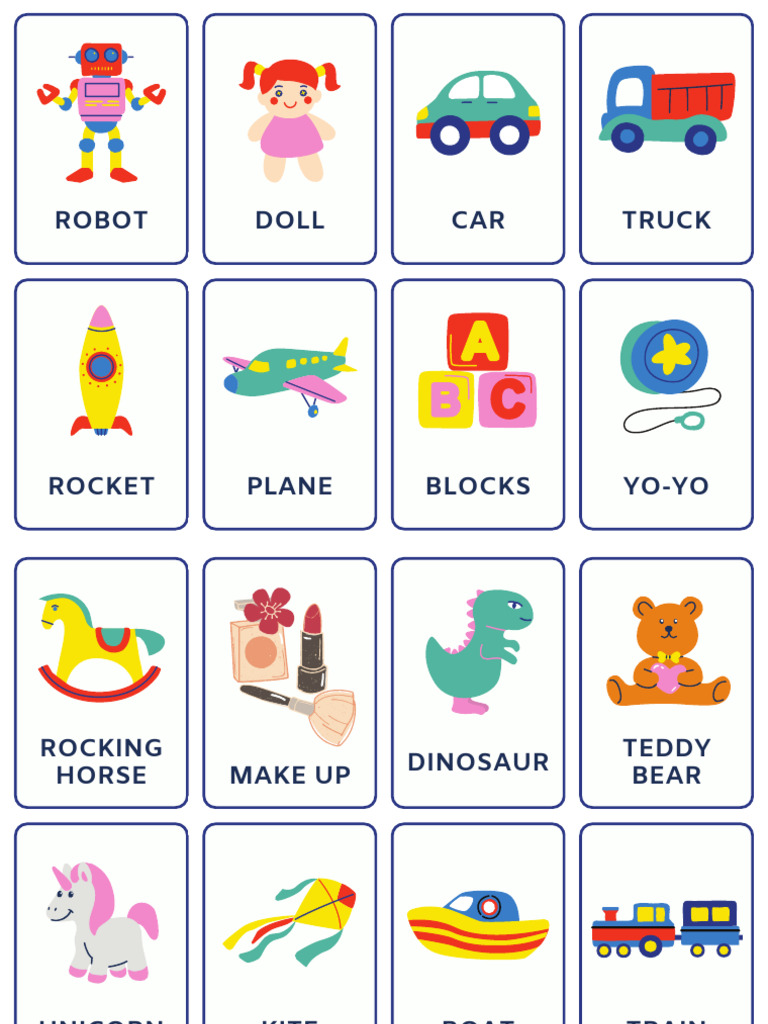 White Colorful Illustrative Toys Flashcards | PDF