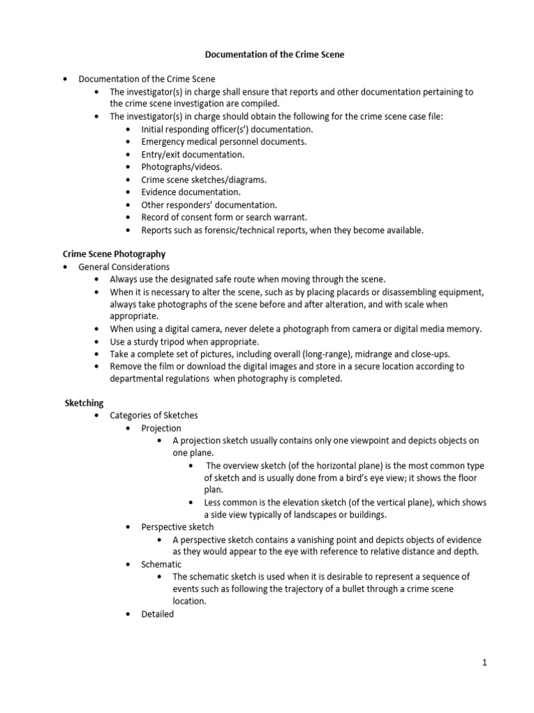 Crime Scene Documentation Outline | PDF | Crime Scene