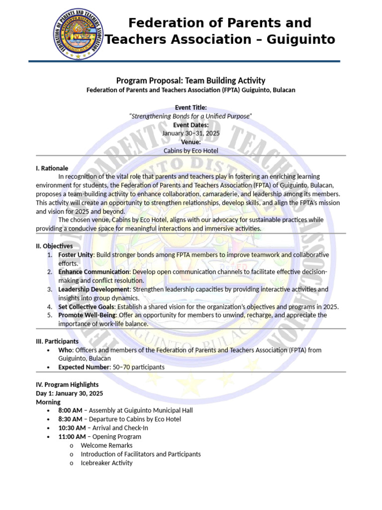 Program Proposal - Team Building | PDF | Team Building | Business
