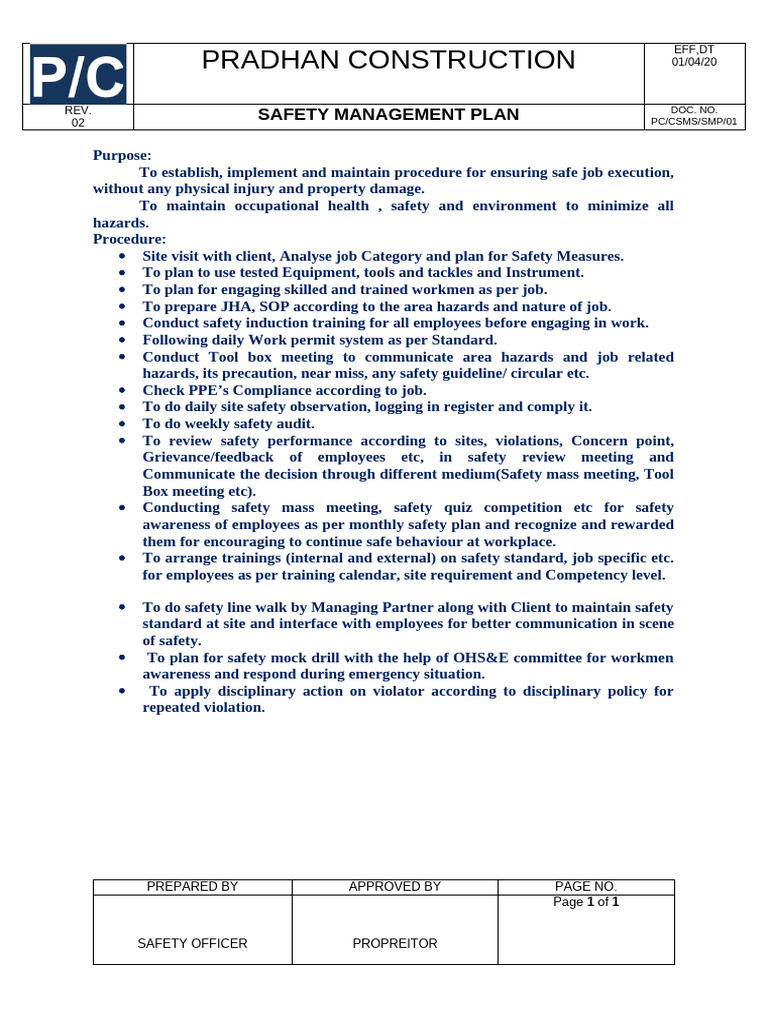 Safety Management Plan | PDF | Safety | Occupational Safety And Health