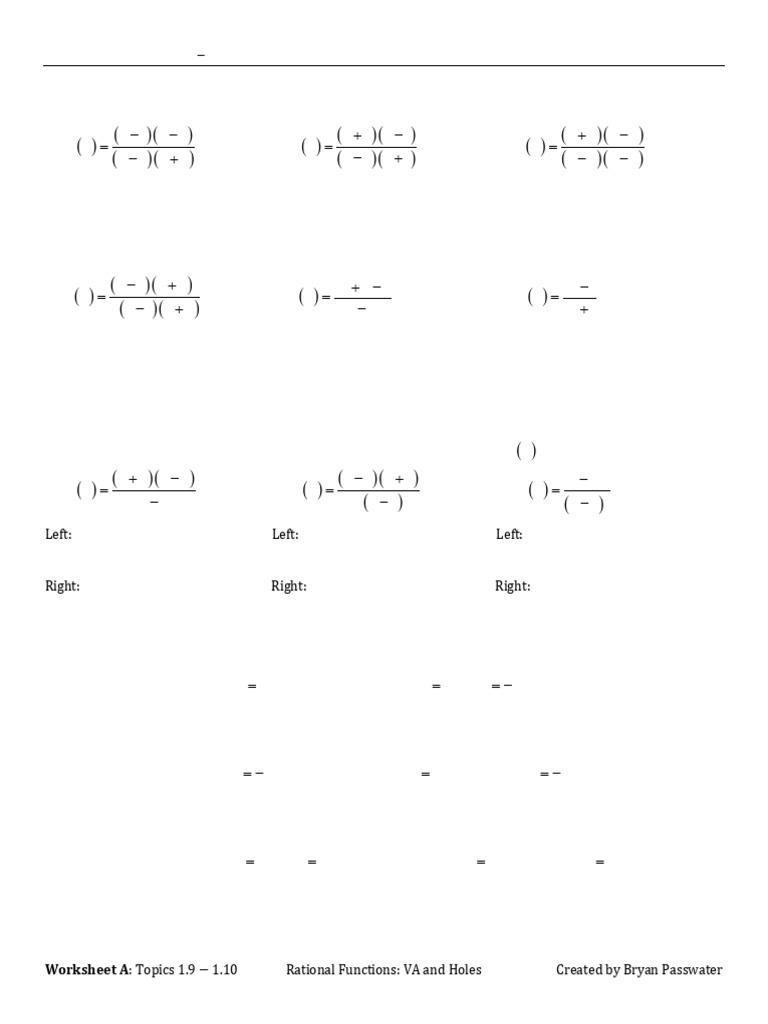 APPC 1.9-1.10A WKST Rational Functions VA and Holes | PDF