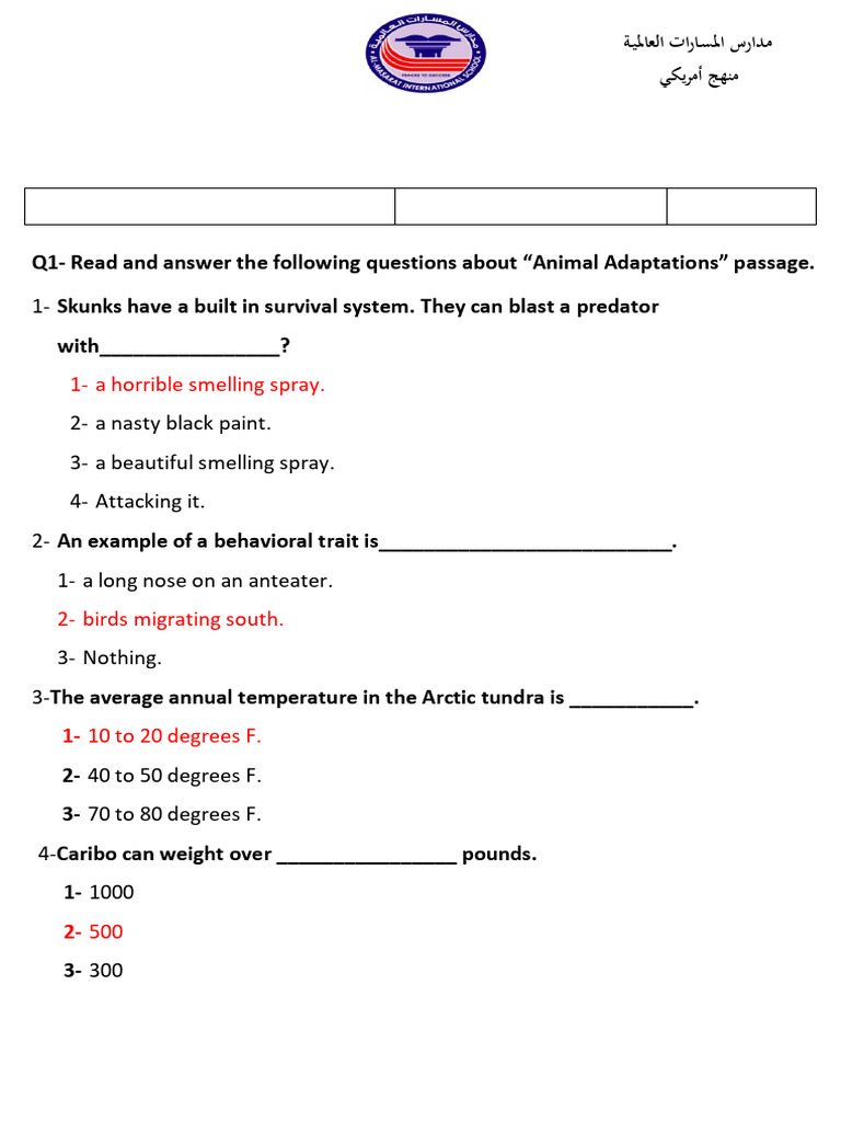 English Final Worksheet Grade 4 - (Answer Key) | PDF | Predation ...
