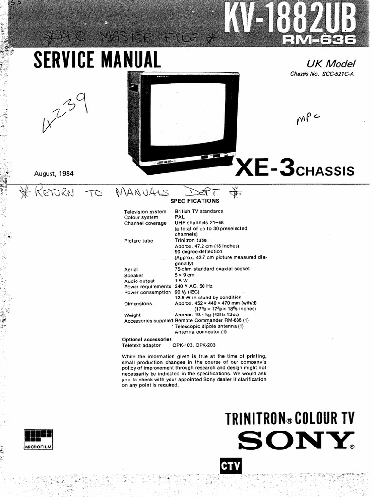 Sony CH Xe3 Kv-1882ub SM | PDF
