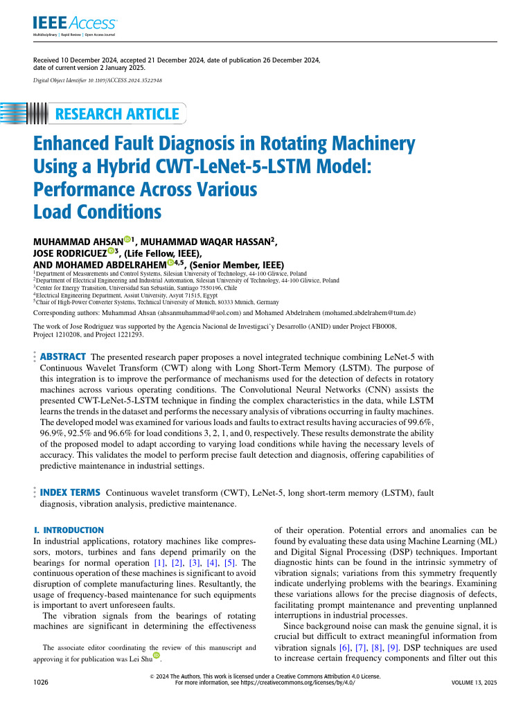 Enhanced Fault Diagnosis in Rotating Machinery Using A Hybrid CWT-LeNet-5-LSTM Model Performance ...