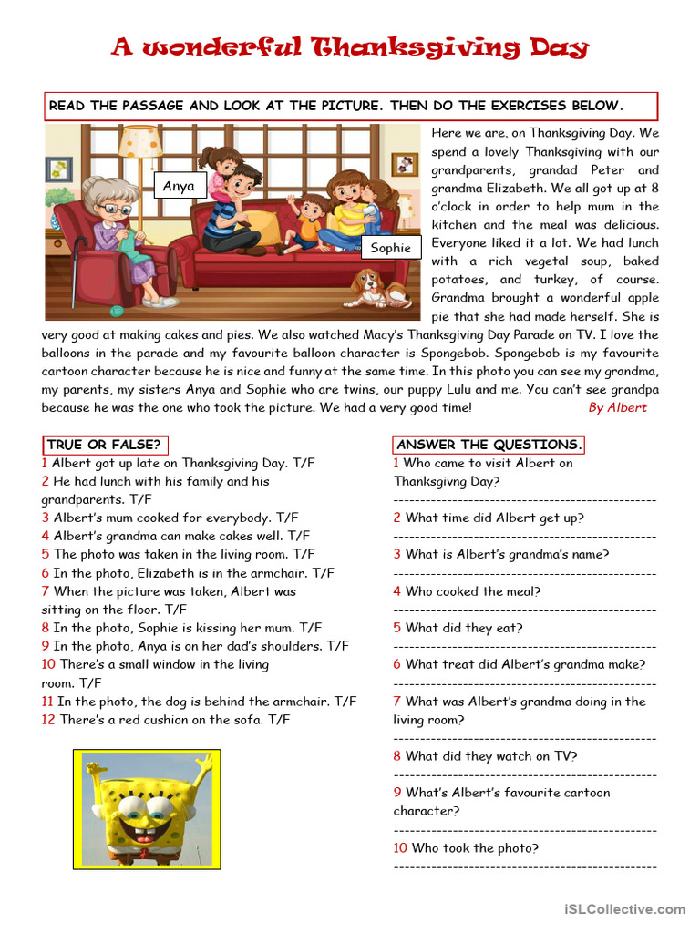 Reading - A Wonderful Thanksgiving Day | PDF | Cuisine | Foods