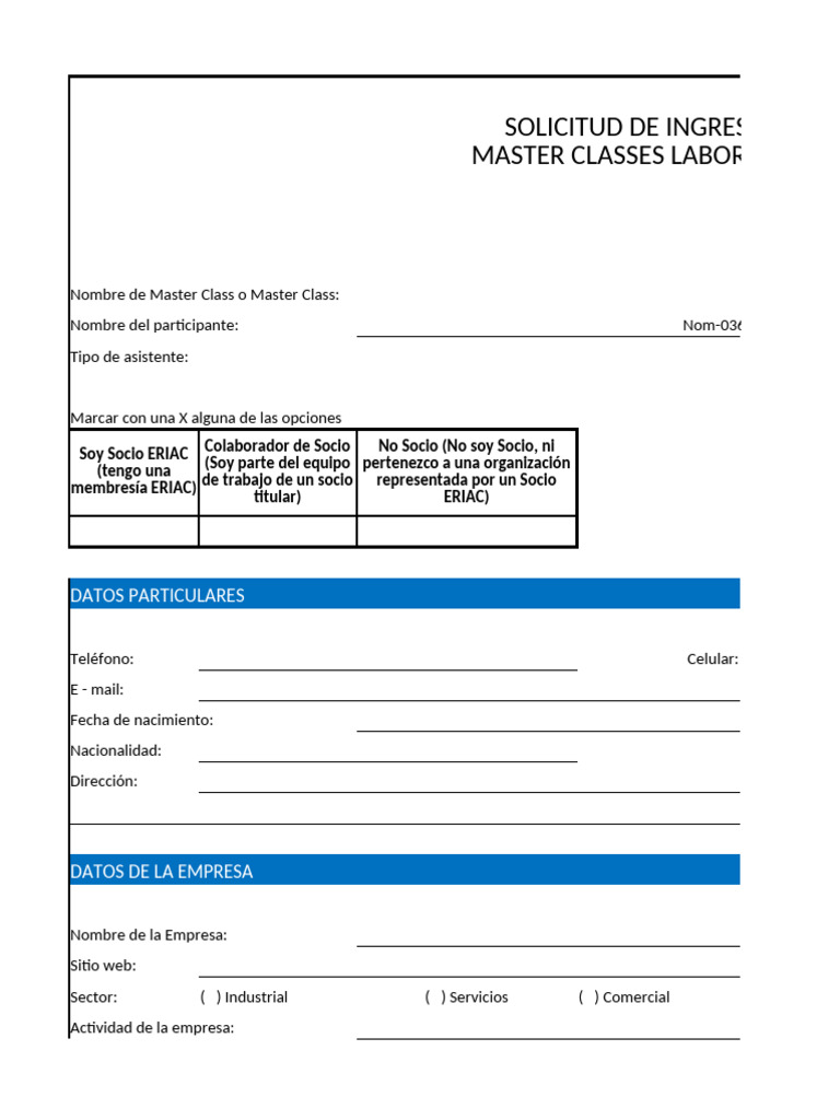 Solicitud Masterclass 036 | PDF