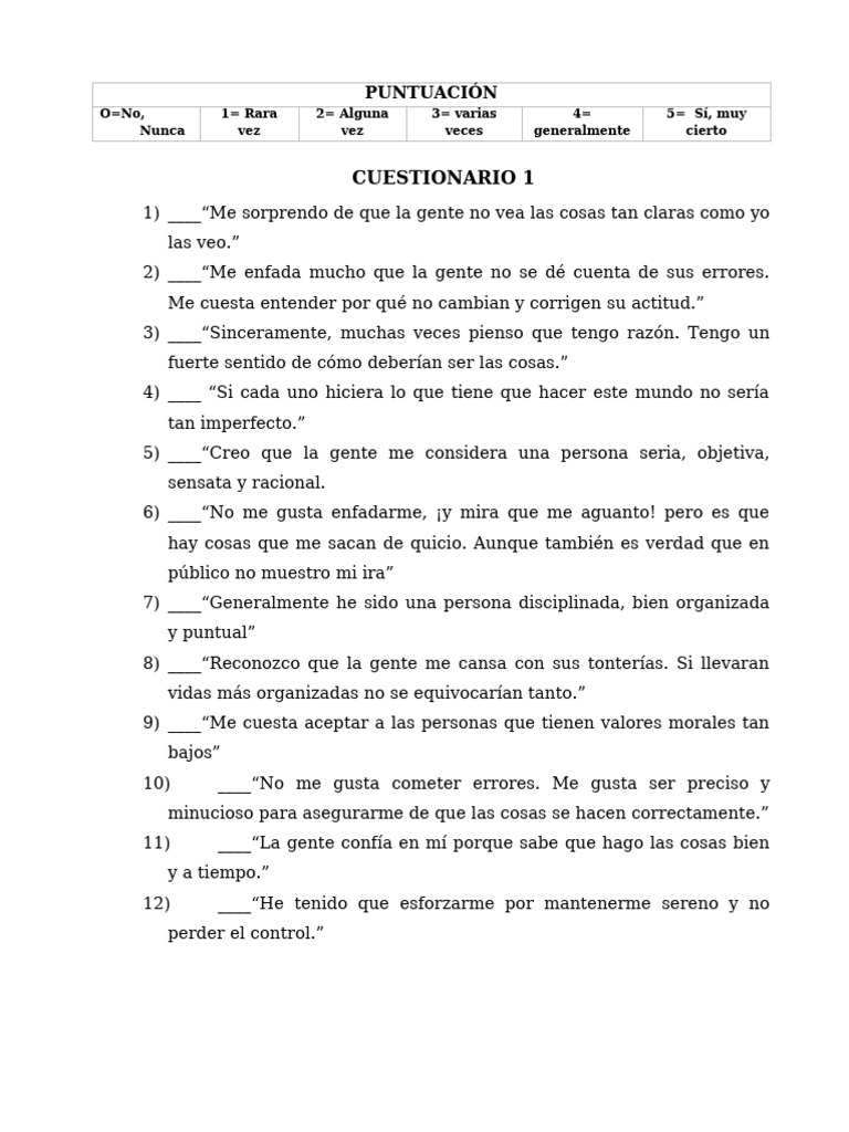 CUESTIONARIOS | PDF | Amor | Autoestima