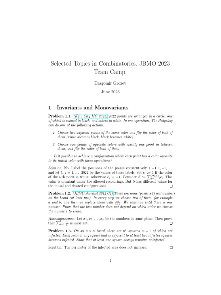 combinatorics-jbmo-camp-2023 | PDF | Theoretical Computer Science | Mathematical Logic