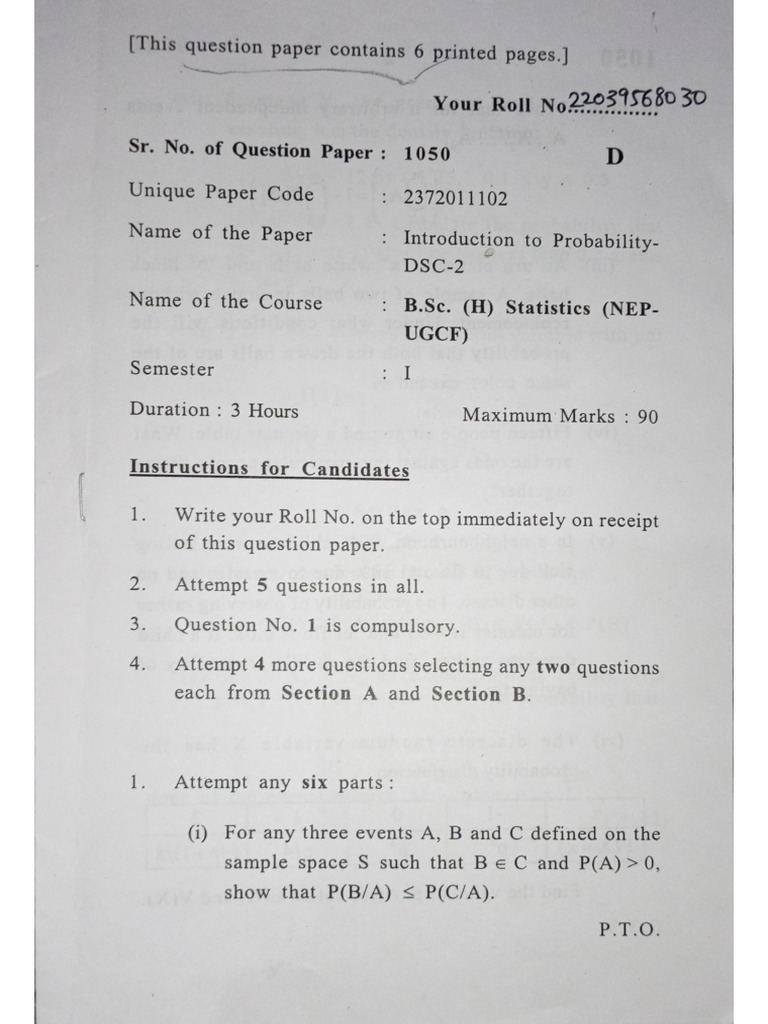 Sem 1 Probability | PDF