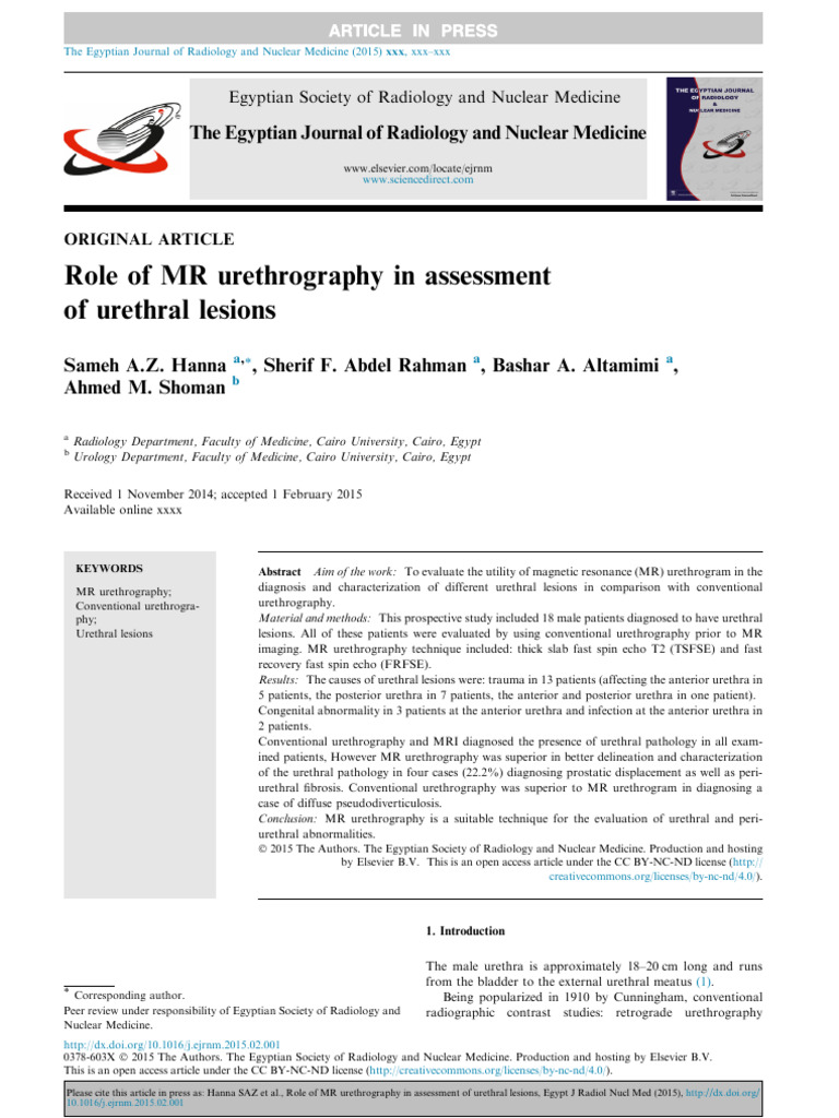 MR Urethrography for Urethral Lesions | PDF | Magnetic Resonance ...