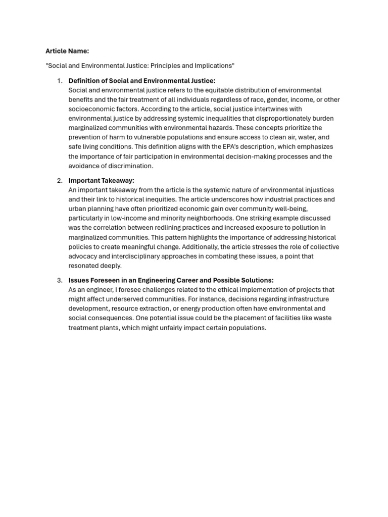 Social and Environmental Justice Defined | PDF