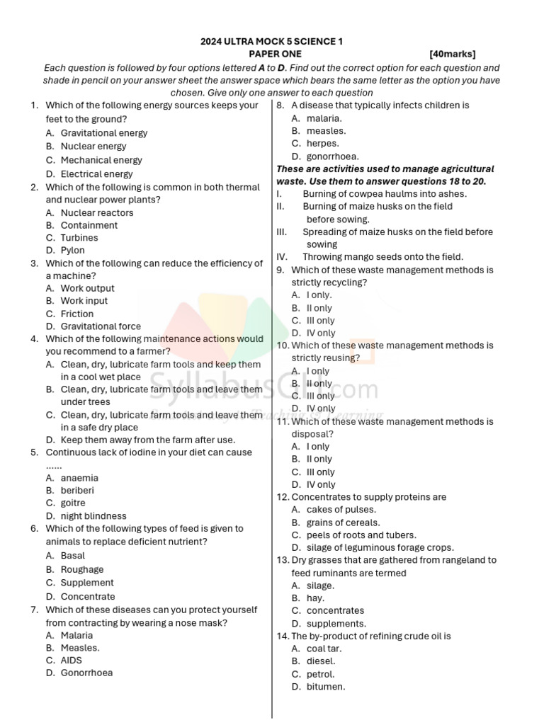 2024 Ultra Mock 5 Science 1 | PDF | Waste | Legume