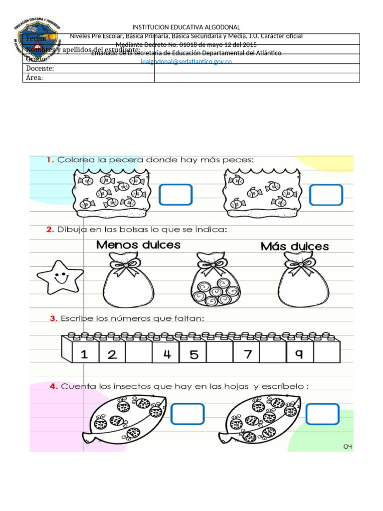 Prueba Diagnostica de Primer Grado 2025 Matemáticas | PDF