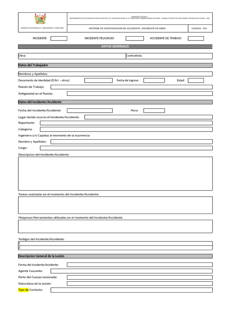 Formato de Inv. de Acc e Inc. | PDF