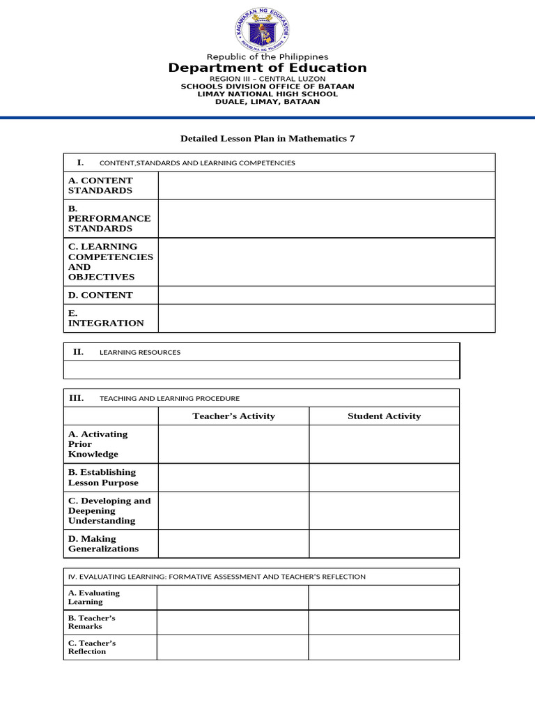 Format-Detailed-Lesson-Plan-Math-1 | PDF