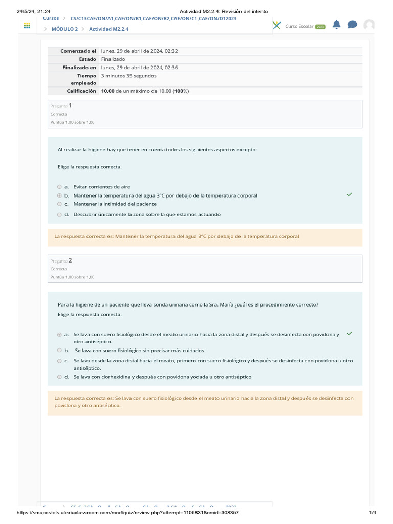 Actividad M2.2.4_ Revisión del intento | PDF | Higiene
