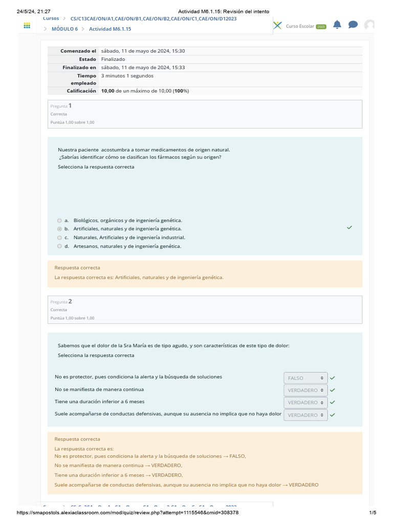 Actividad M6.1.15_ Revisión del intento | PDF | Medicamentos con receta | Cuidado de la salud