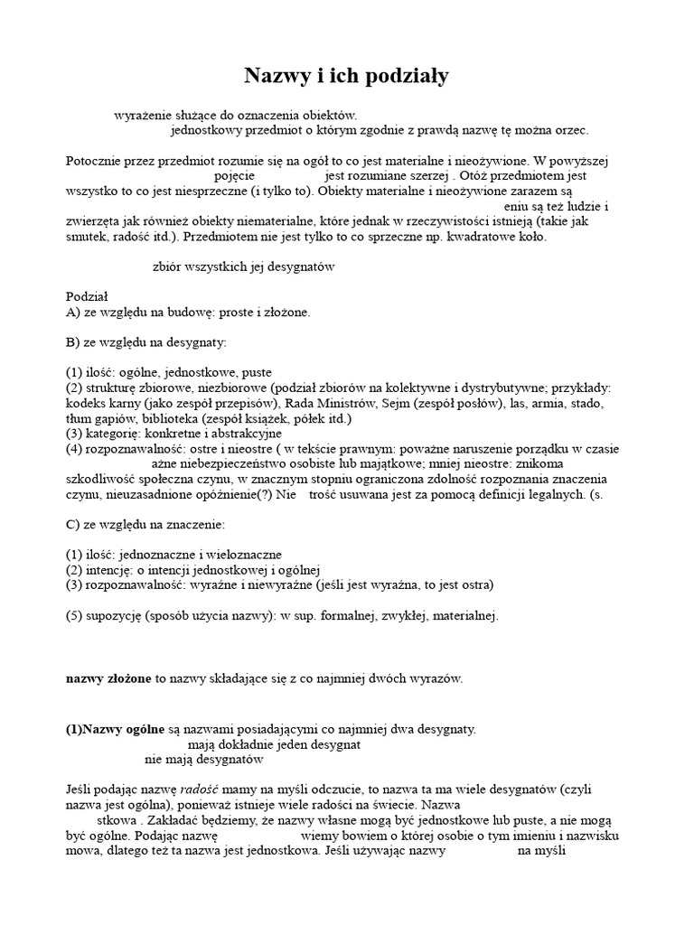 Podziały Nazw - Teoria I Zadania | PDF