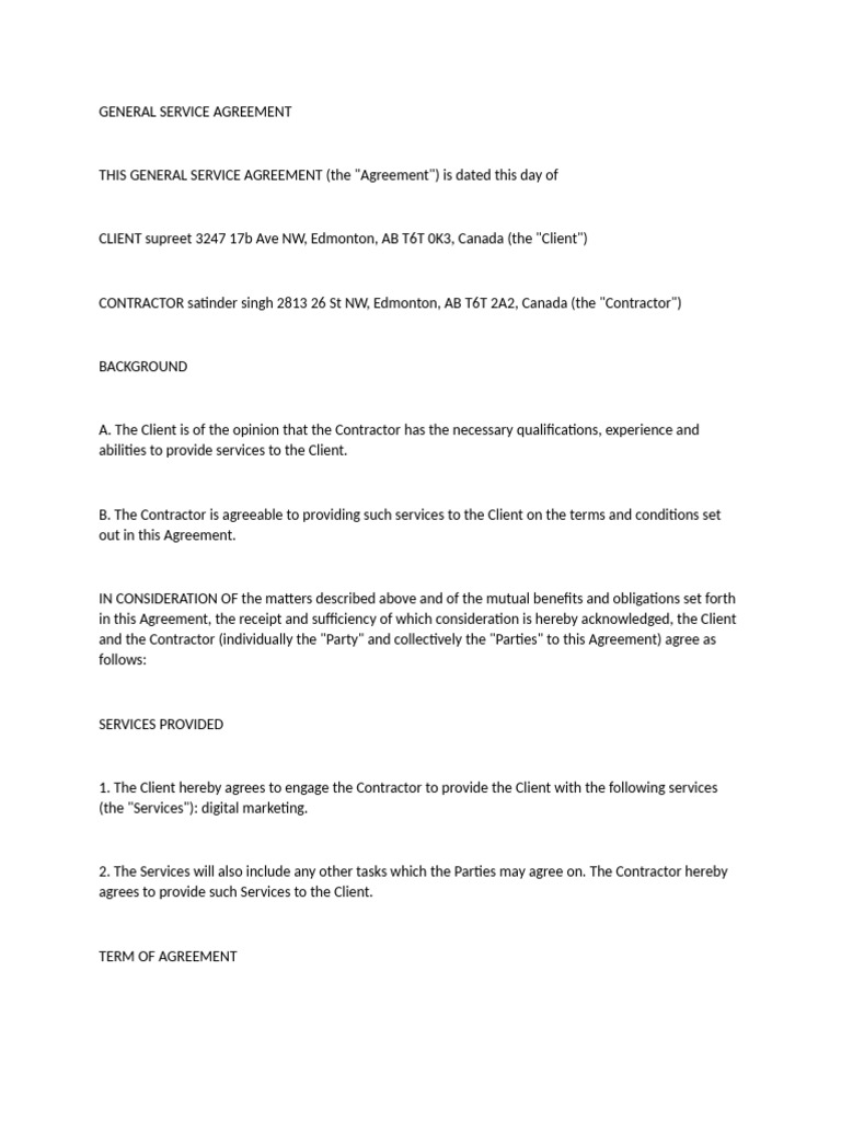 GENERAL SERVICE AGREEMENT | PDF | Intellectual Property | Trade Secret