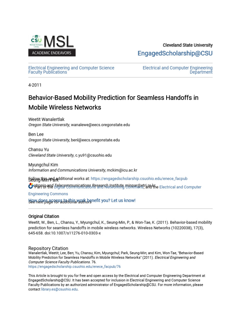 Behavior-Based Mobility Prediction For Seamless Handoffs in Mobil | PDF ...