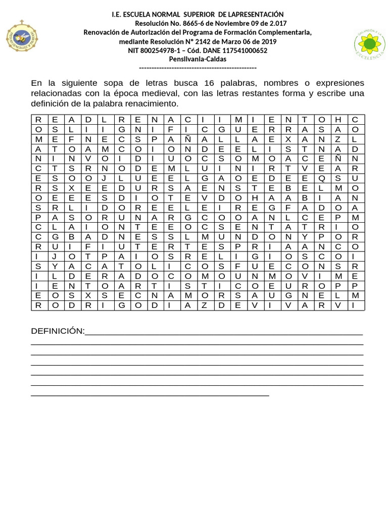 Sopa de letras: Época medieval y renacimiento | PDF | Tipos de escuela