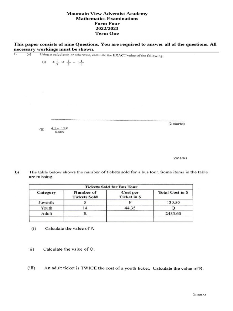 Form 4 Paper 2.Doc 2023-2024 TERM Three Do Over | PDF | Area ...