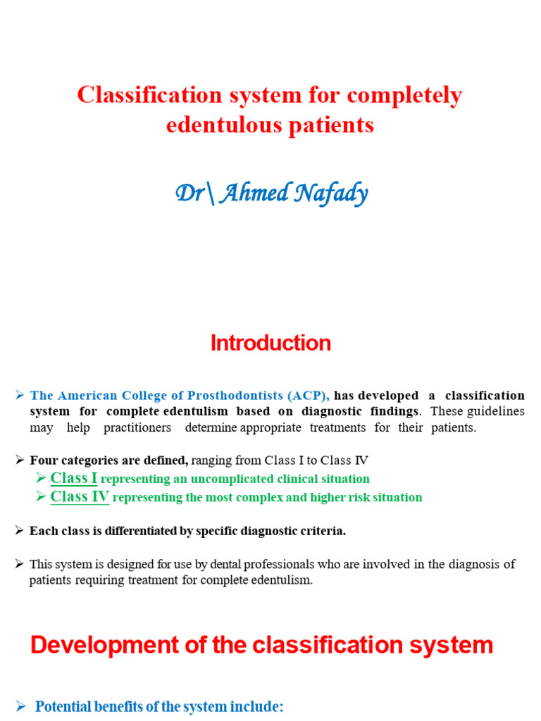 Classification System For Completely Edentulous | PDF | Dentures | Tooth