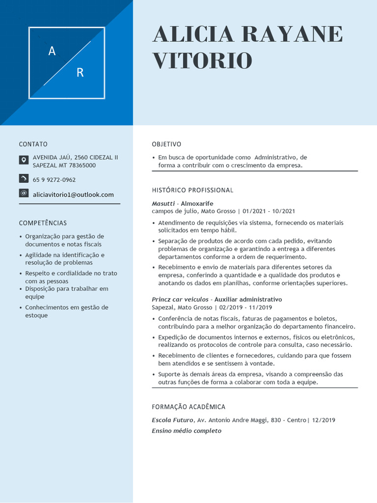 ALICIA_RAYANE VITORIO_Currículo_4 | PDF