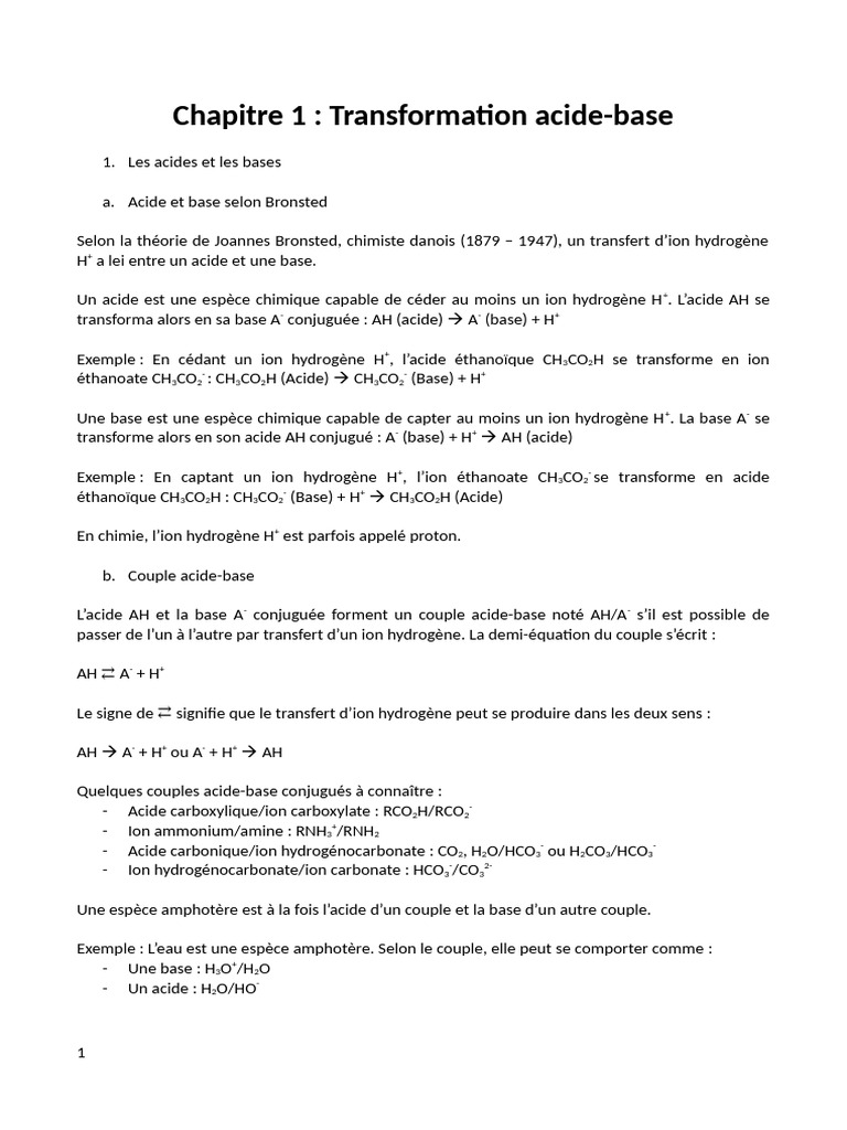 Transformation acide-base en chimie | PDF | Ph | Acide