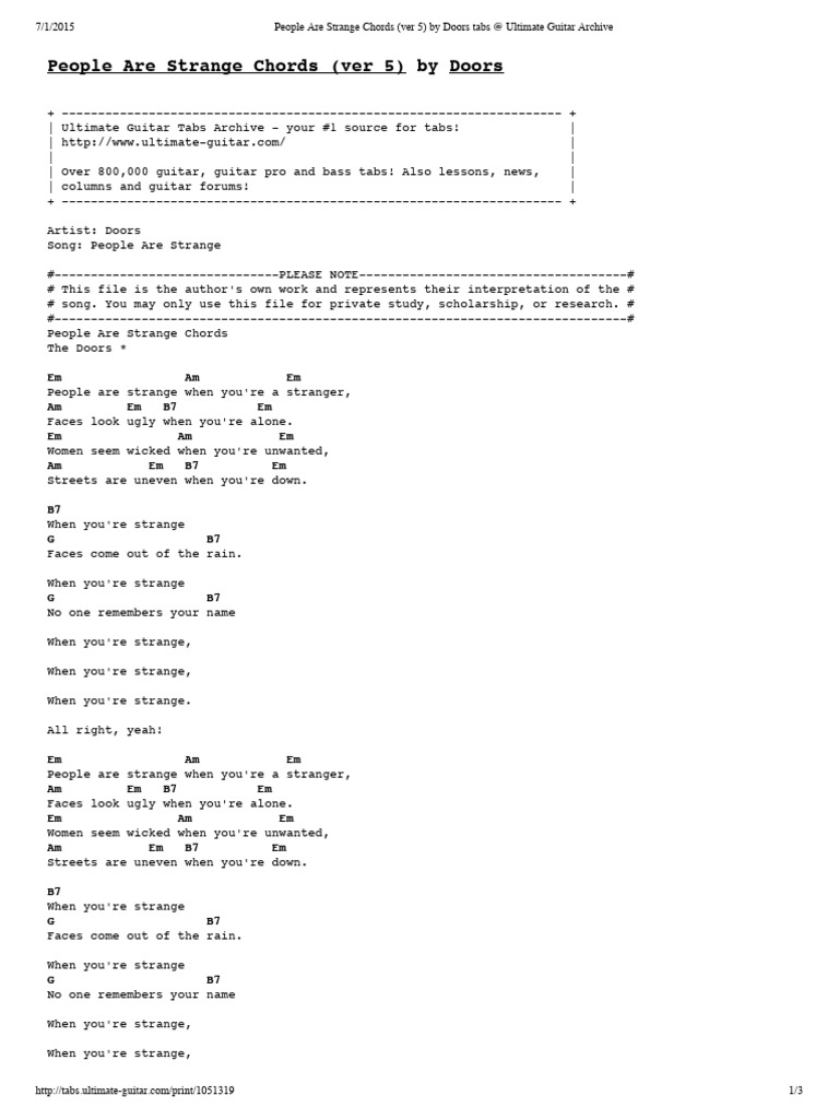 People Are Strange Chords (Ver 5) by Doors Tabs at Ultimate Guitar ...