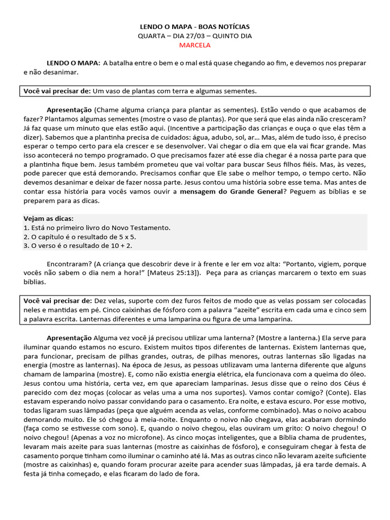 Lendo o Mapa - Quarta - 27-03 | PDF | Jesus | Tempo