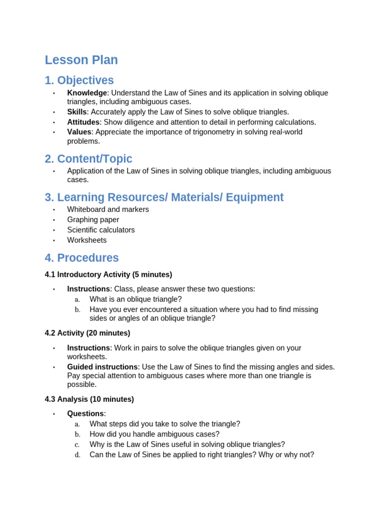 Application of The Law of Sines in Solving Oblique Triangles, Including ...