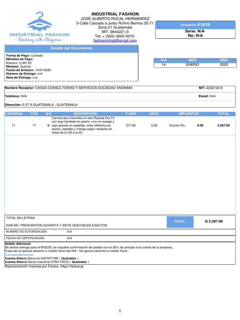 Cotizacion Cassa Geser 1ra 2025 | PDF | Economias | Dinero