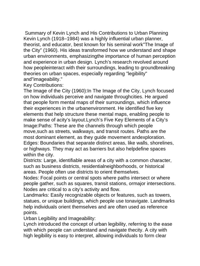 Kevin Lynch's Urban Planning Legacy | PDF | Urban Planning | Psychology