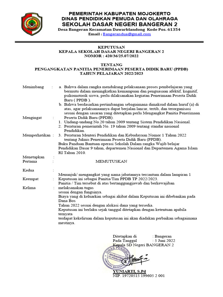 SK Panitia PPDB 2022-2023 1 | PDF