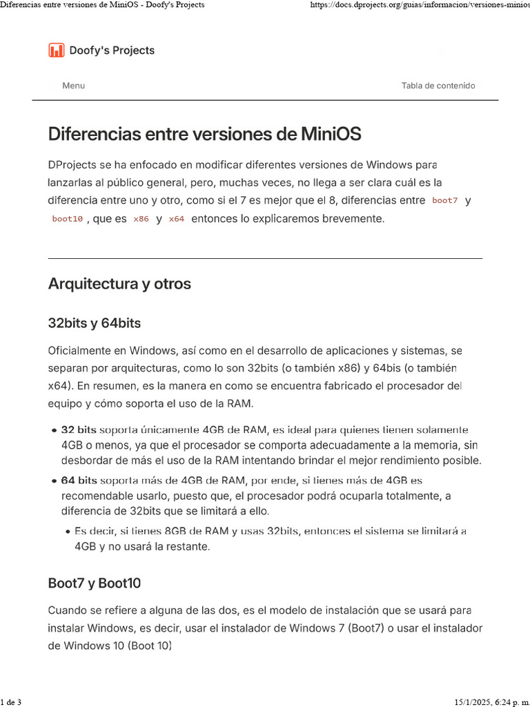 Diferencias Entre Versiones de MiniOS - Doofy's Projects | PDF