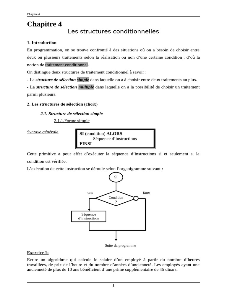 Prof_Chapitre4_Les_structures_conditionnelles | PDF | Informatique | Programmation informatique