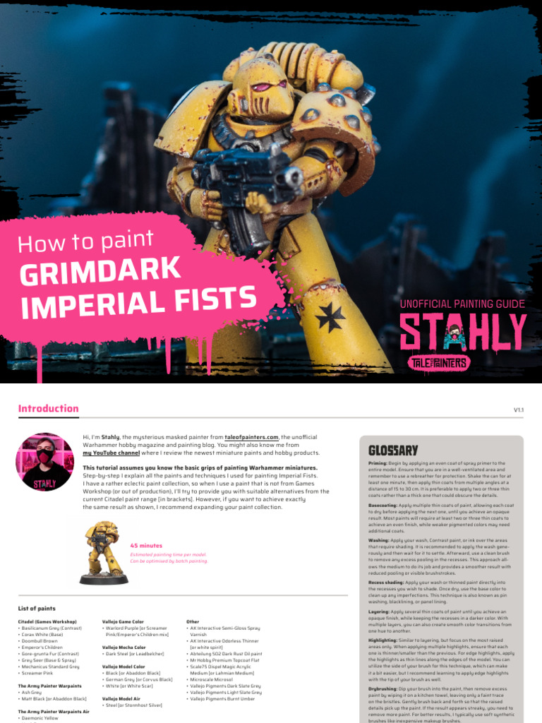 Stahly Masterclass Tutorial How To Paint Grimdark Imperial Fists V1.1 | PDF | Paint | Varnish