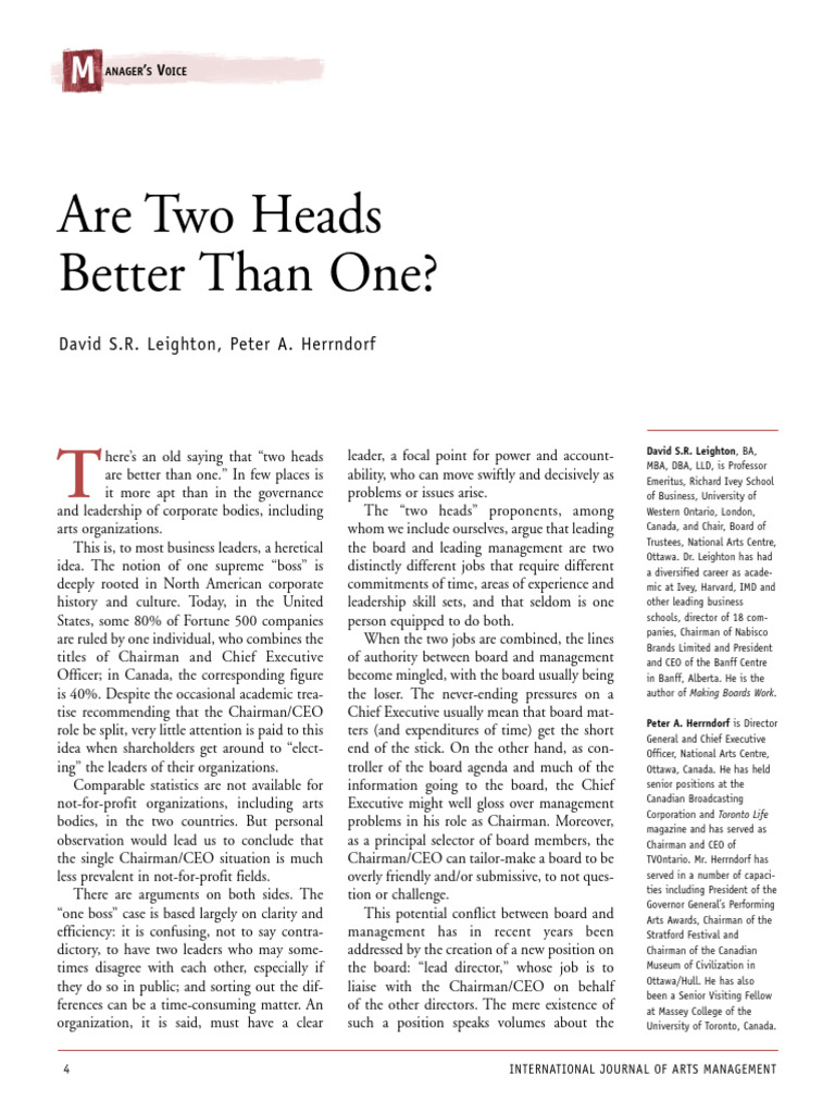 Are Two Heads Better Than One | PDF | Chief Executive Officer | Board ...