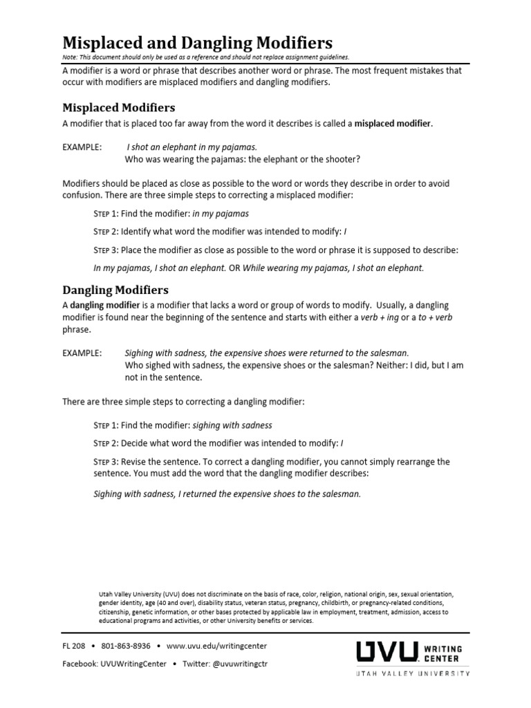 Misplaced and Dangling Modifiers | PDF | Equality Rights | Gender Equality