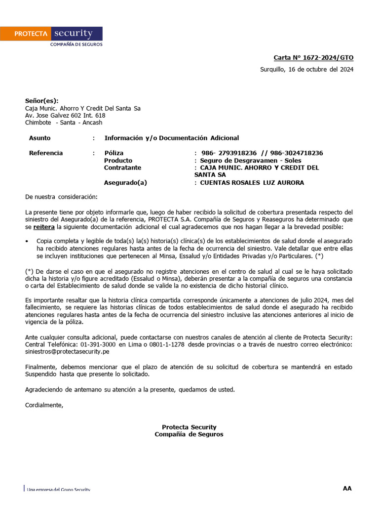 Sol - Docs - 50917 - 50916 Carta1672-2024 - GTO (Contratante) | PDF | Seguro | Póliza de seguros