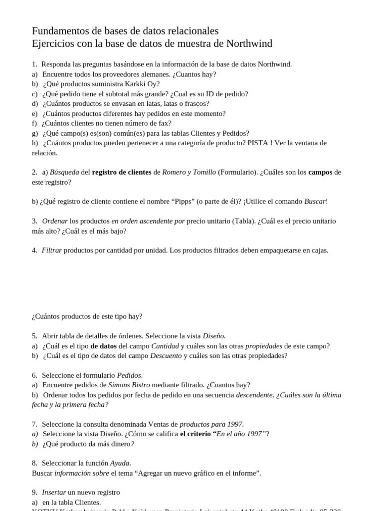 Ejercicios de Bases de Datos Northwind | PDF
