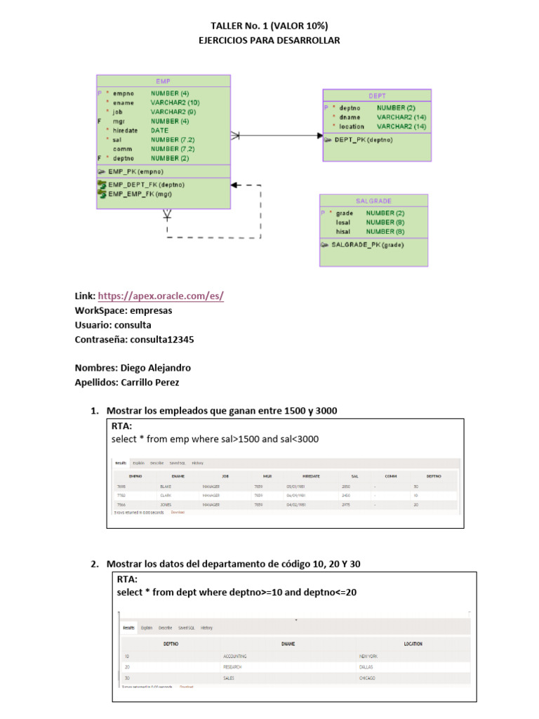 Taller 1 - SQL Basico - 10% | PDF | Bases de datos | SQL